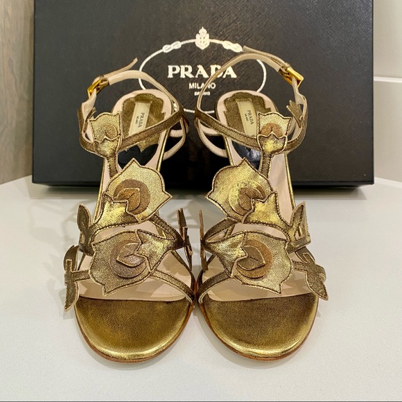 Prada | Shoes | Vintage Prada Gold Floral Heels | Poshmark